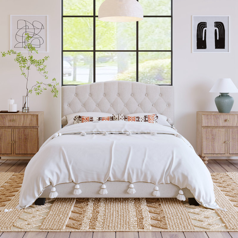 Red Barrel Studio Upholstered Platform Bed with Saddle Curved Headboard and Diamond Tufted Details